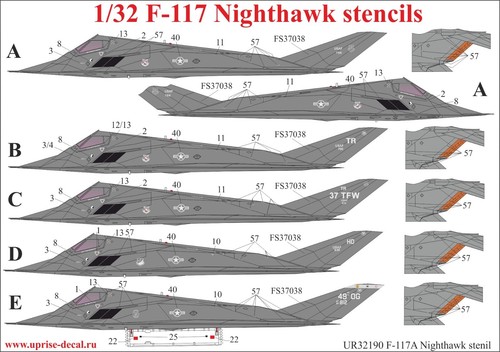 1:32 Decal Lockheed F-117 Nighthawk Stencils - UpRise Decal UR32190 | eBay