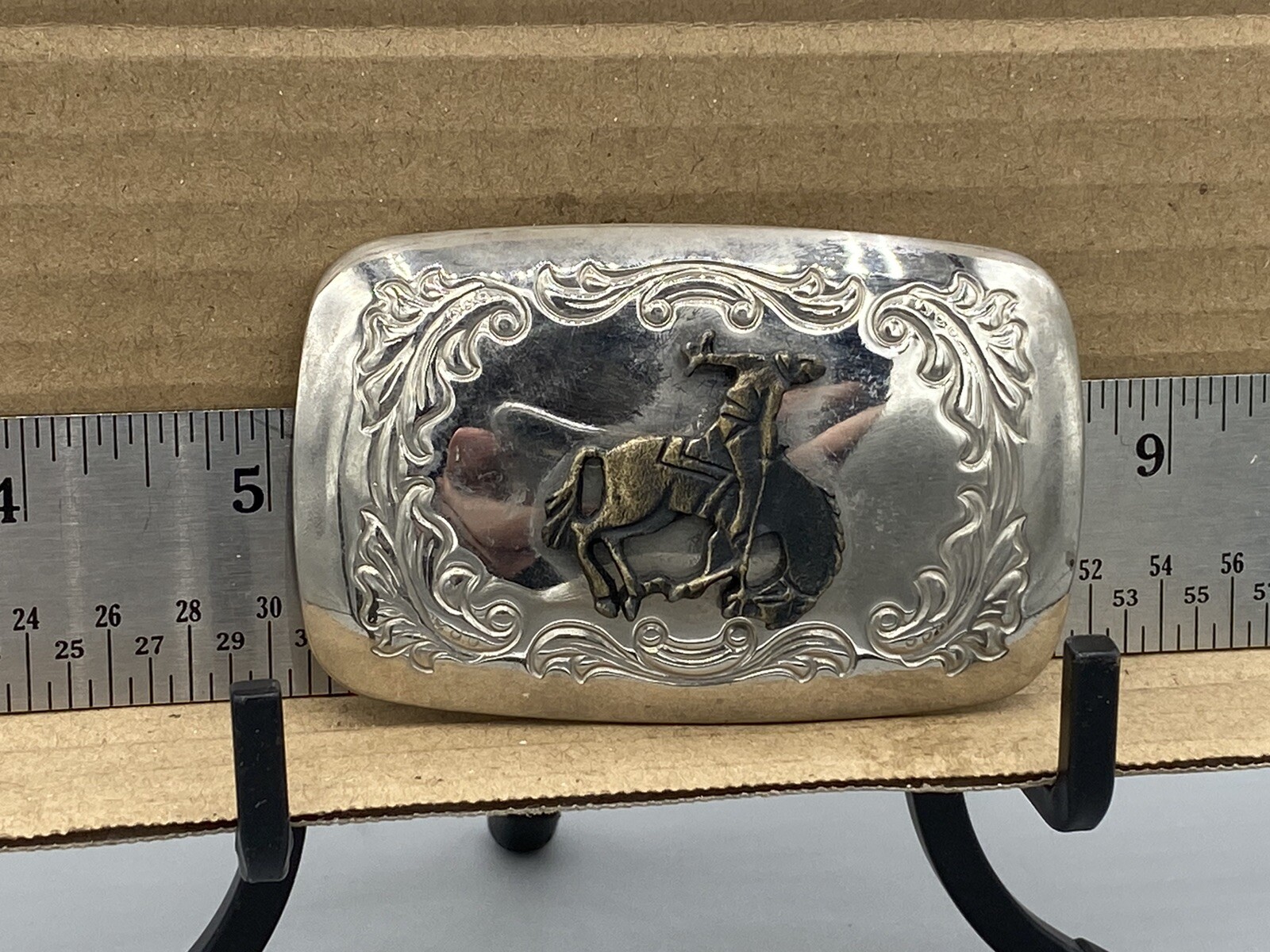 Vintage Bronco Rider Silver Belt Buckle Rodeo Style - Gem