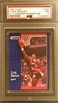 PSA 7 CLYDE DREXLER 1991-92 Fleer 3D Acrylic Wrapper Redemption #168 ...