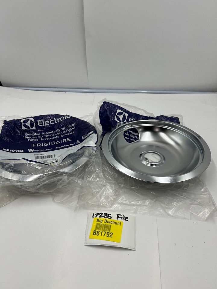 (QTY 2) ELECTROLUX FRIGIDAIRE 316048413 8" CHROME BURNER DRIP PAN ...