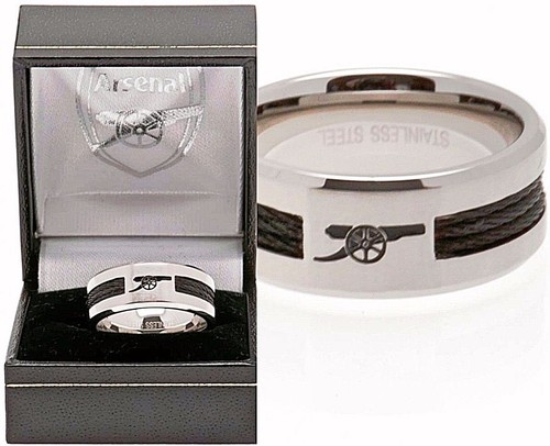 ARSENAL FC STAINLESS STEEL BLACK INLAY CANNON BAND RING COMPLETE IN ...