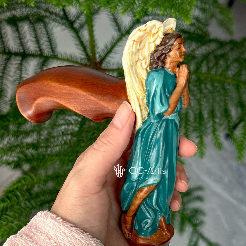 Handpainted Elegant Walking Cane, Wooden Stick with Angel Religious ...