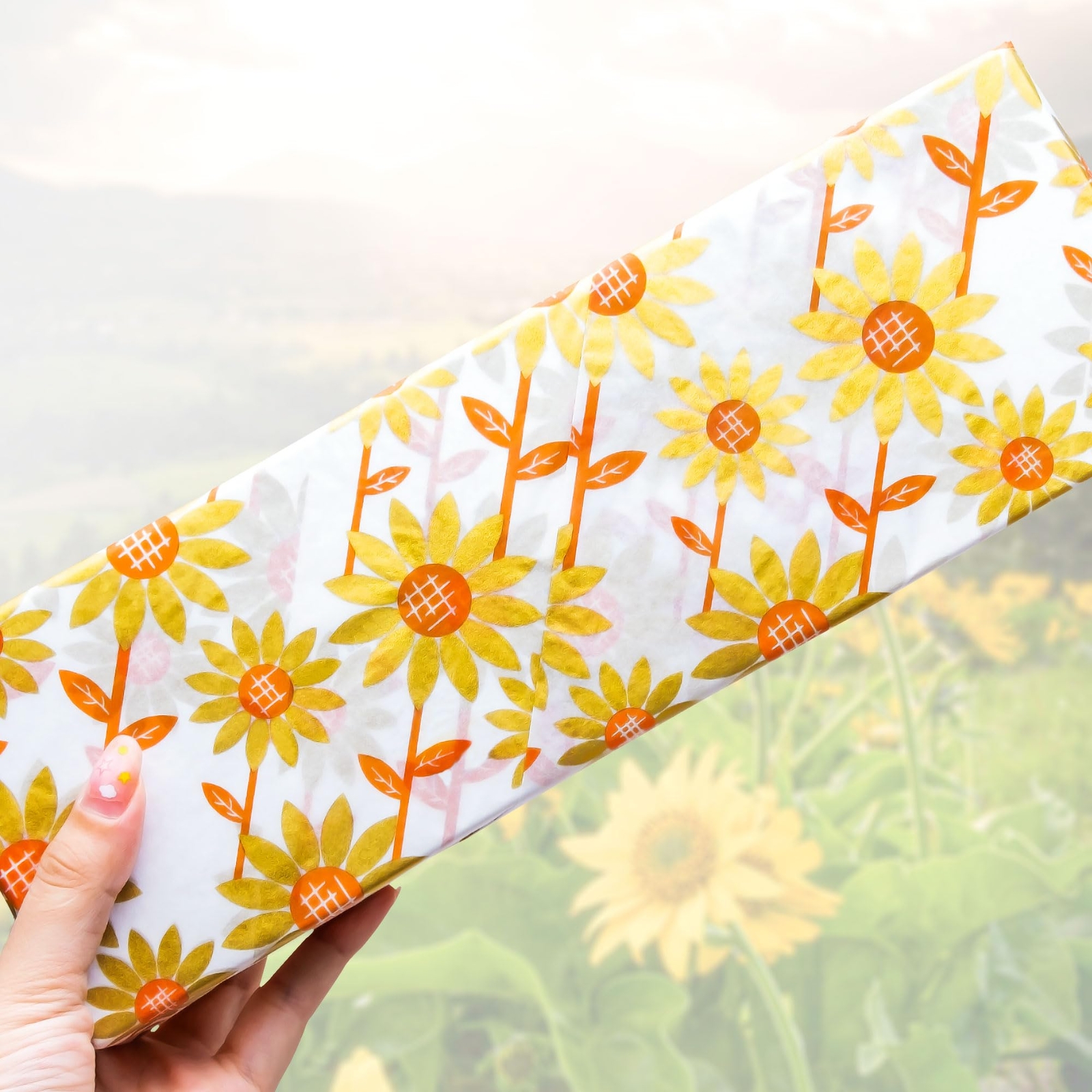 100 Sheets Sunflower Tissue Paper BulkWhite with Sunflower Pattern ...