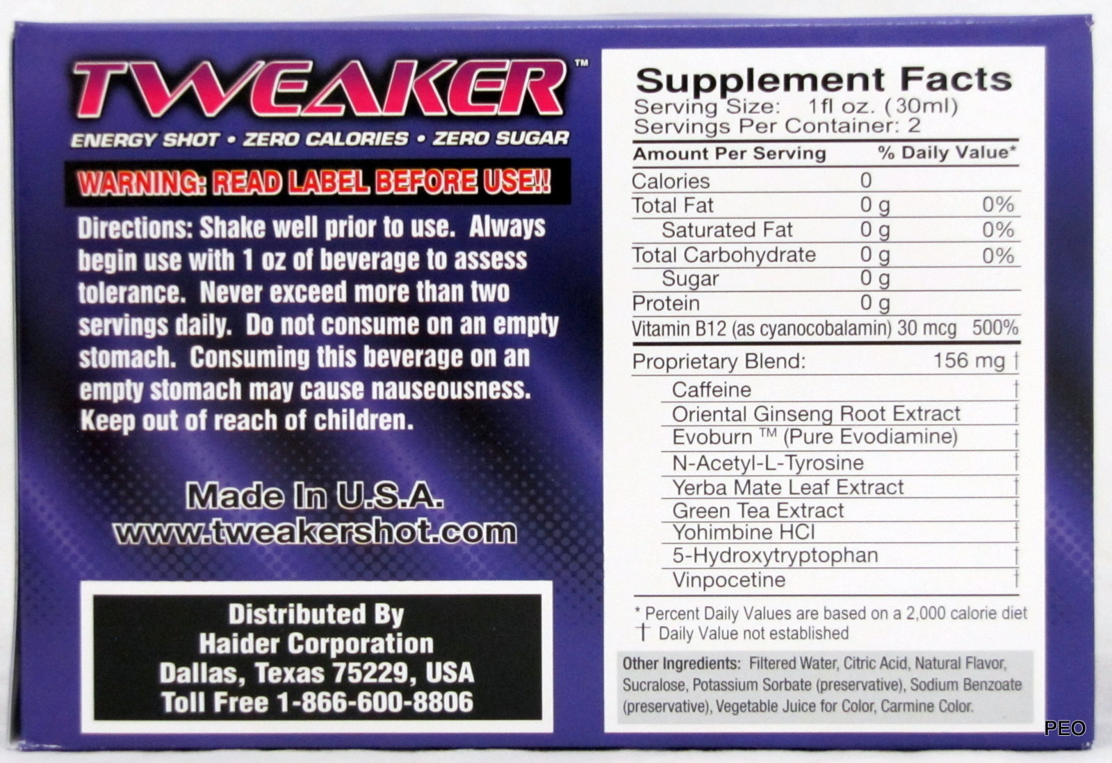 Tweaker Grape Flavor 12 ct Extreme Energy Shots 2.0 oz Zero Sugar Free ...