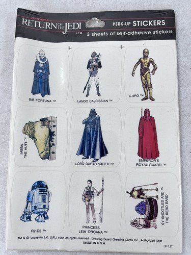 Star Wars Sticker Set Return of the Jedi 3 Sheets `1983 Drawing Board ...