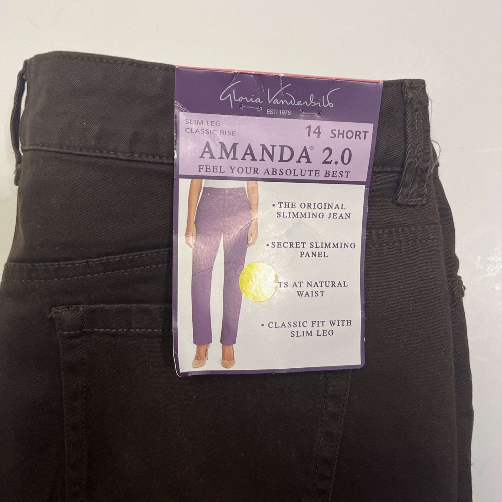 NWT Gloria Vanderbilt Amanda 2.0 Slim Leg Brown Jeans Womens Size 14 Short | eBay