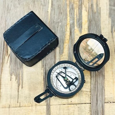 Brass Brunton Compass, Black Finish Working Compass I With Leather Case ...