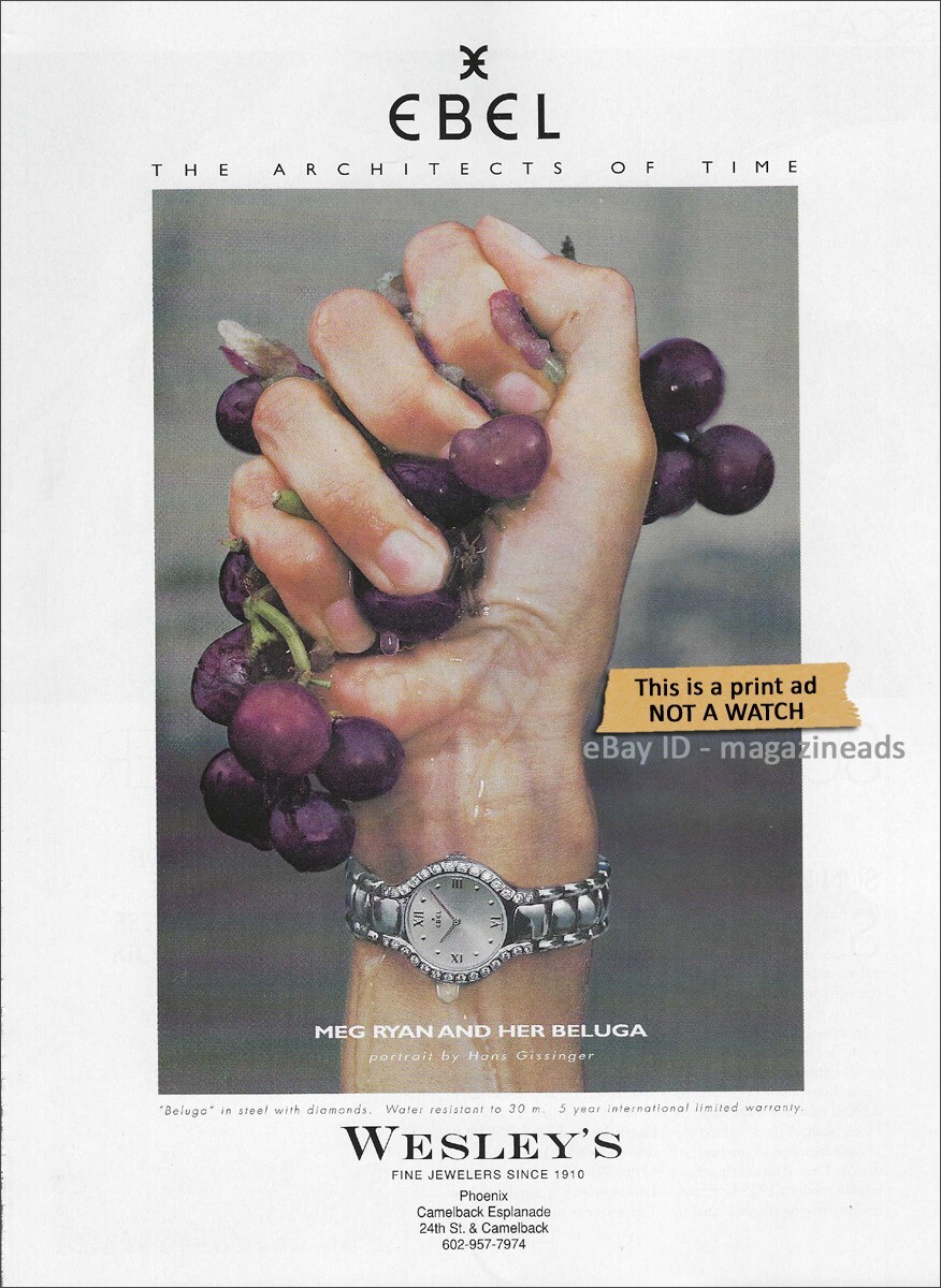 vintage EBEL Watches 1-Page PRINT AD 2000 MEG RYAN Beluga HANS ...
