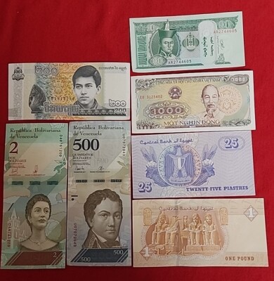 Uncirculated Lot of 7 Different Foreign PAPER MONEY BANKNOTES WORLD ...