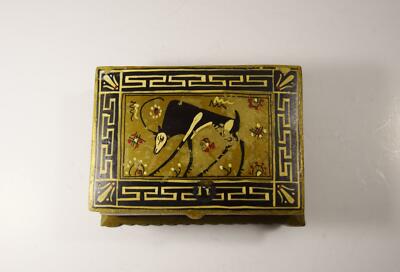 Vintage Hand Painted Metal Bronze Trinket Box Ancient Greece Archaic ...