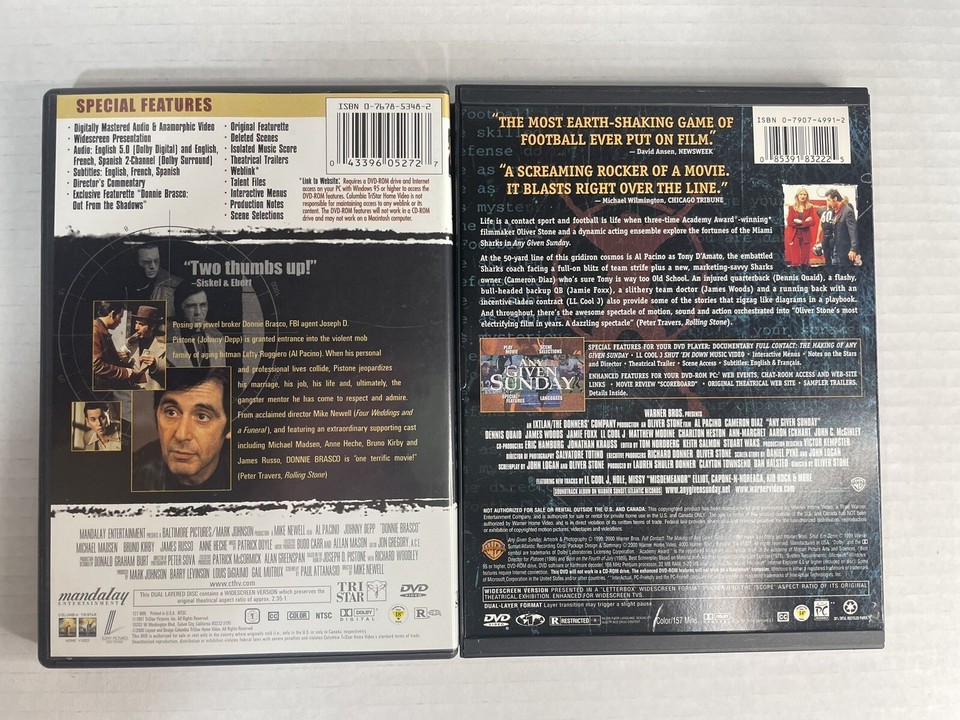Al Pacino Hidden Gem Two Pack: Any Given Sunday & Donnie Brasco DVDs | eBay