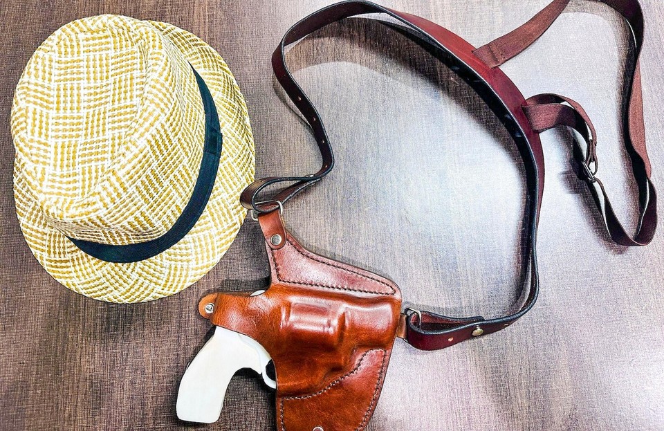 Leather Horizontal Shoulder Holster with Thumb Break For Revolver ...