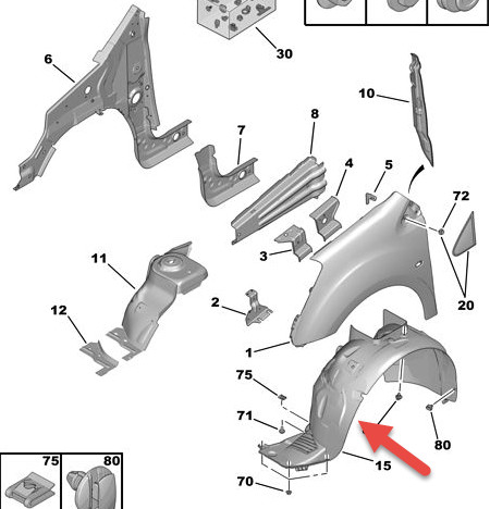 PEUGEOT PARTNER FURGON MK2 FRONT LEFT INNER FENDER 1679982080 GENUINE ...