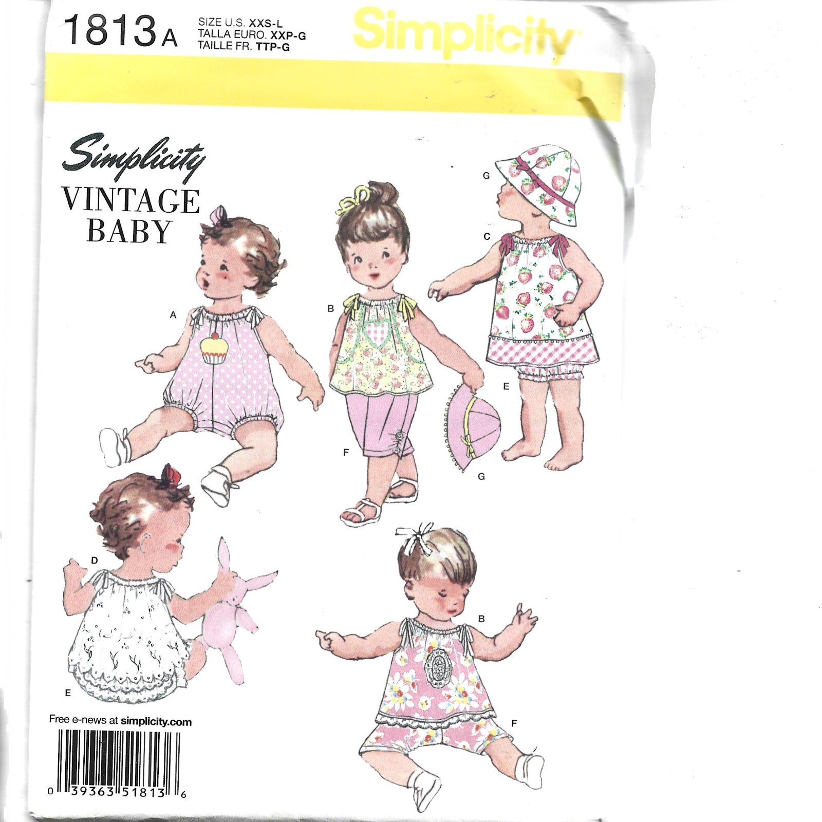 New Simplicity Pattern 1813 Size A XXS-L Vintage Baby Various Outfits ...