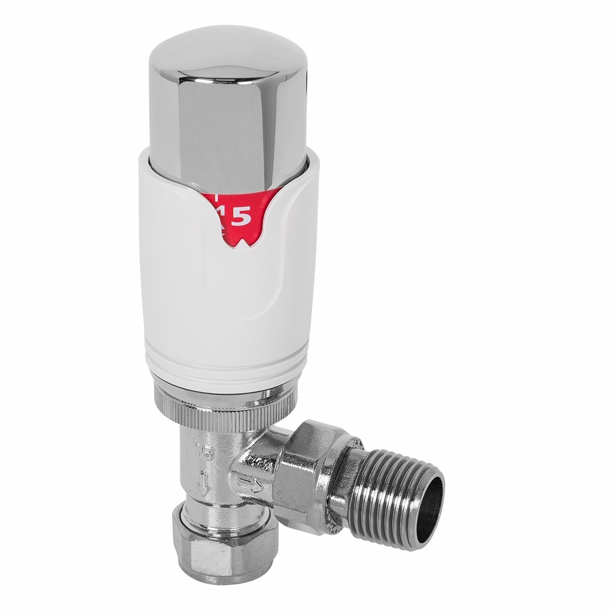 15mm Angled Chrome/White Thermostatic Radiator Towel Rail Valve - 5 Yr ...