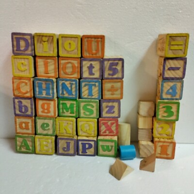 35 Wood Blocks 1 1/4" Antique Vintage Wooden Alphabet Number Toy ...