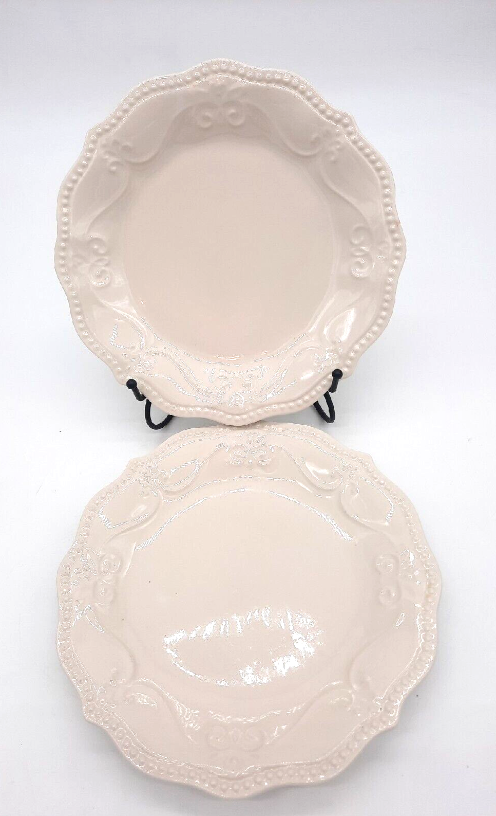 Pioneer Woman Paige Linen Set Of Two 7.5" Salad Plates Scalloped Edge ...