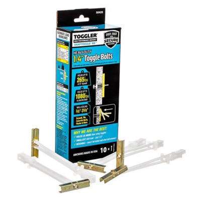 Toggler Heavy Duty 1/4" Toggle Bolts. 10 per box. Plaster, drywall ...
