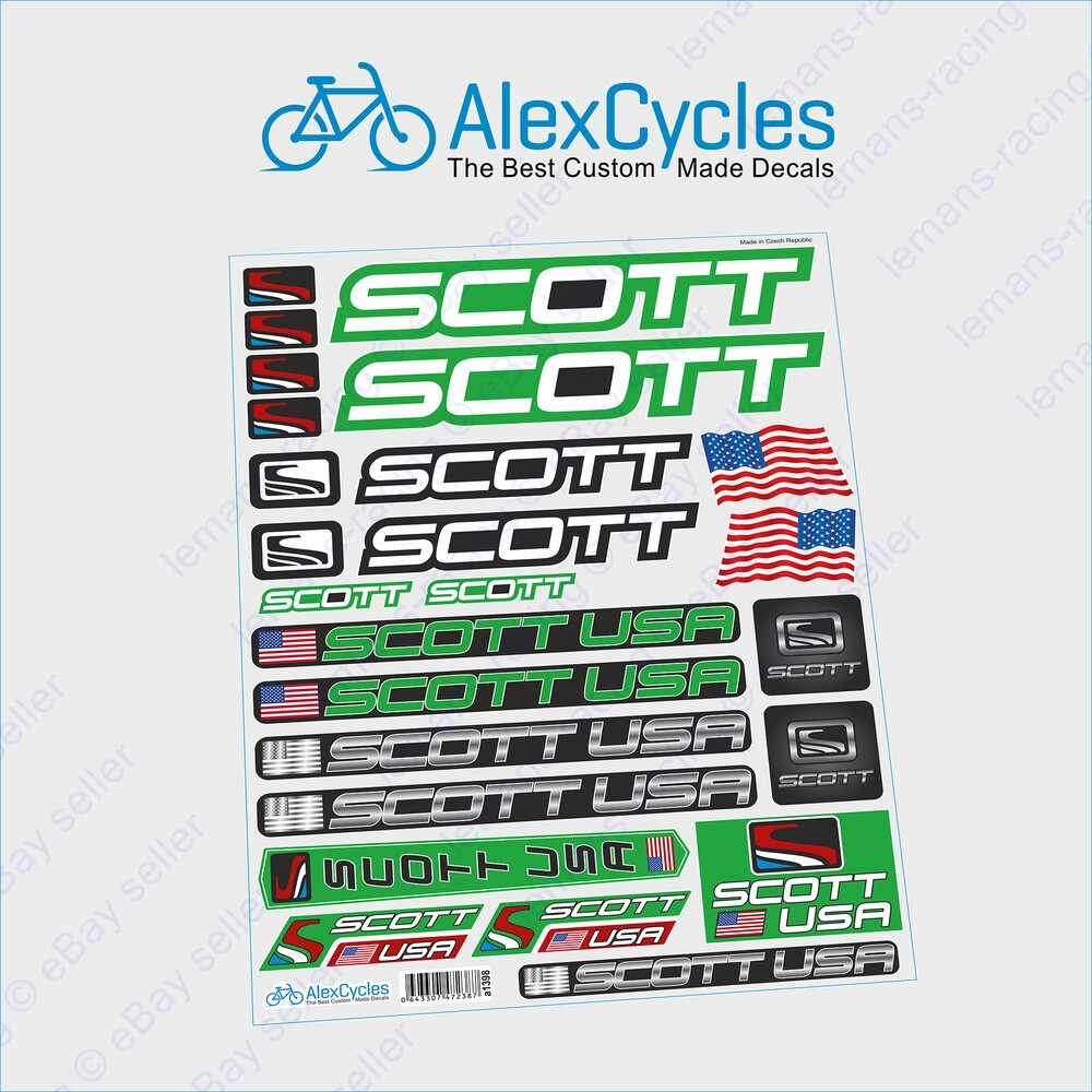MTB BMX SCOTT Green Mountain Bike Cycle Bicycle Frame Decals Stickers ...