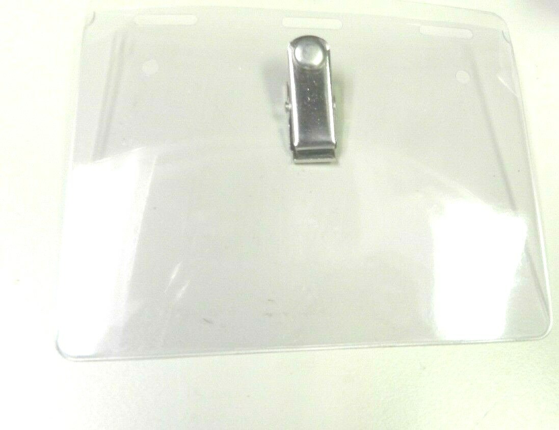 250 Uline S-10444 NAME BADGE HOLDERS 4" " Wide Clip-On Style BOX of 250 ...