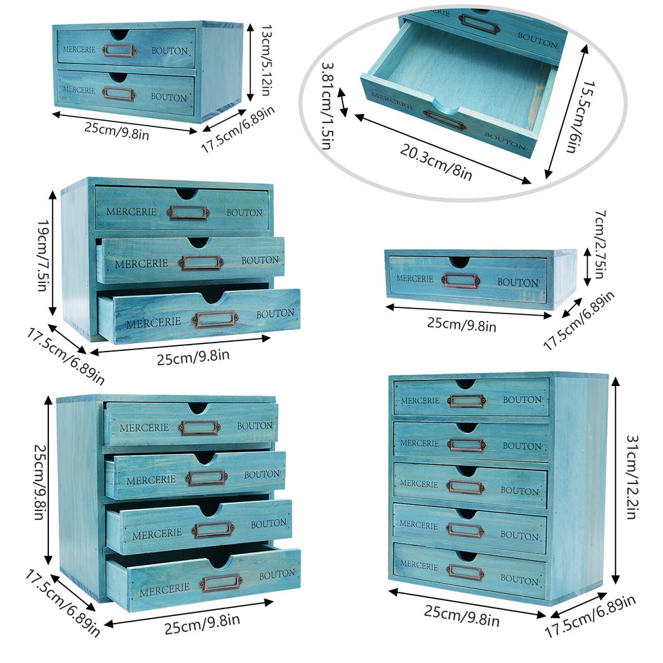 Five-Piece Set Pine Wood Desktop Drawers Vintage Wooden Desktop ...