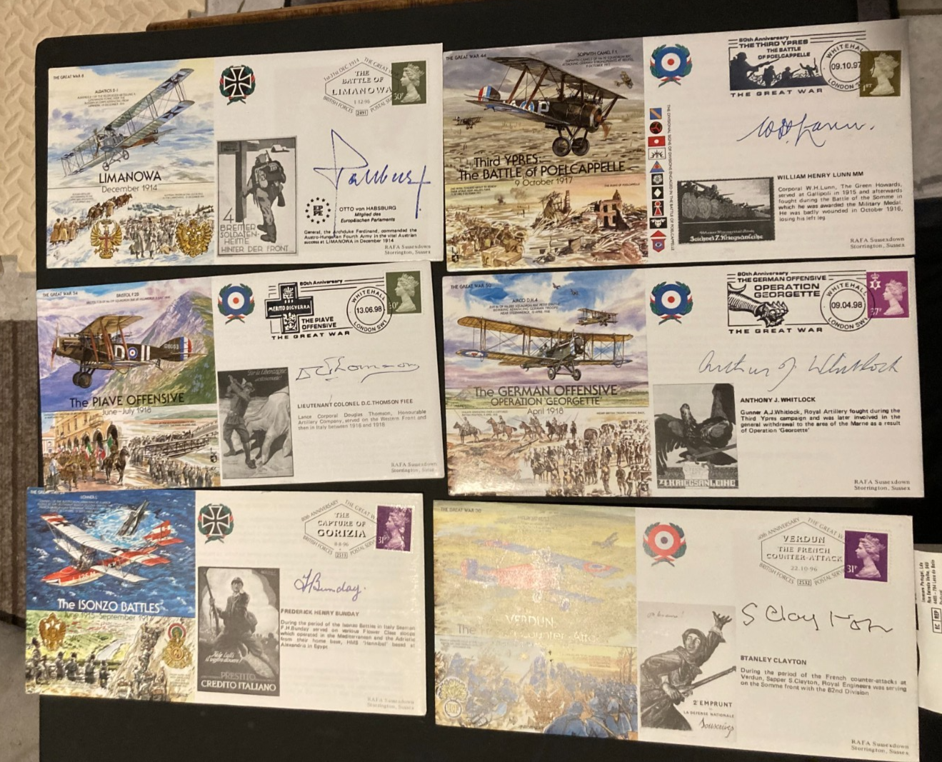 Great War Collection 6 RAF covers with WW1 veterans printed autographs ...