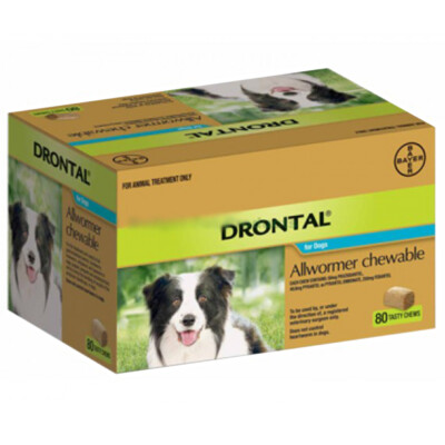 Drontal Chewable Allwormer for Dogs Medium 3-10kg 80 Pack | eBay Australia