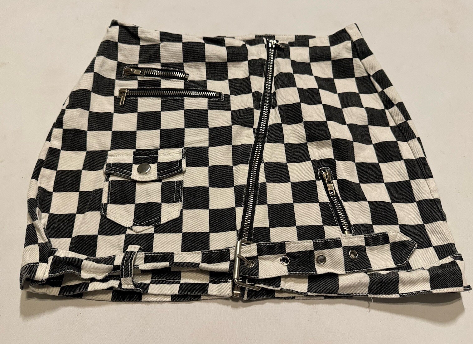 SIGNATURE 8 Black & White Checkered Skirt W/Zippers, … - Gem