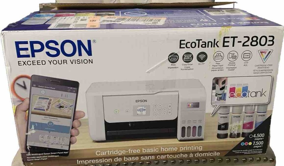 Epson EcoTank ET-2803 Wireless All-in-One Color Printer (White ...
