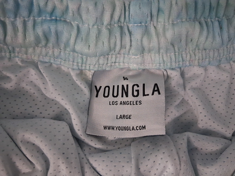 YA Youngla Shorts Mens L Blue Red Roses And Clouds Athletic Gym Mesh ...