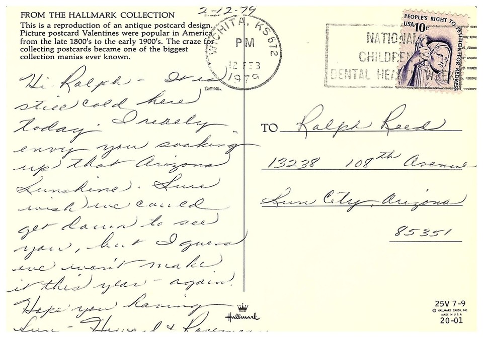 Postcard, Hallmark, Valentine's Day, Reproduction, Posted 1979 | eBay