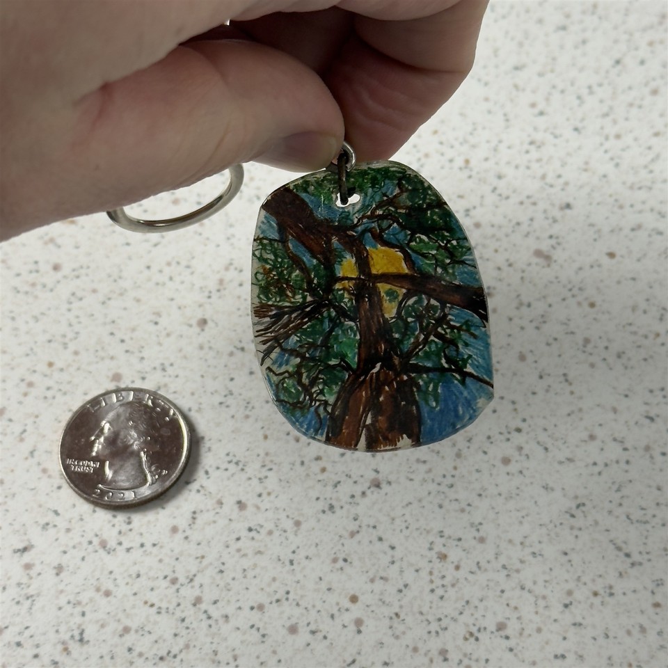 Hand Made Painted Trees Looking Up To Sun Plastic Keychain Key Chain ...