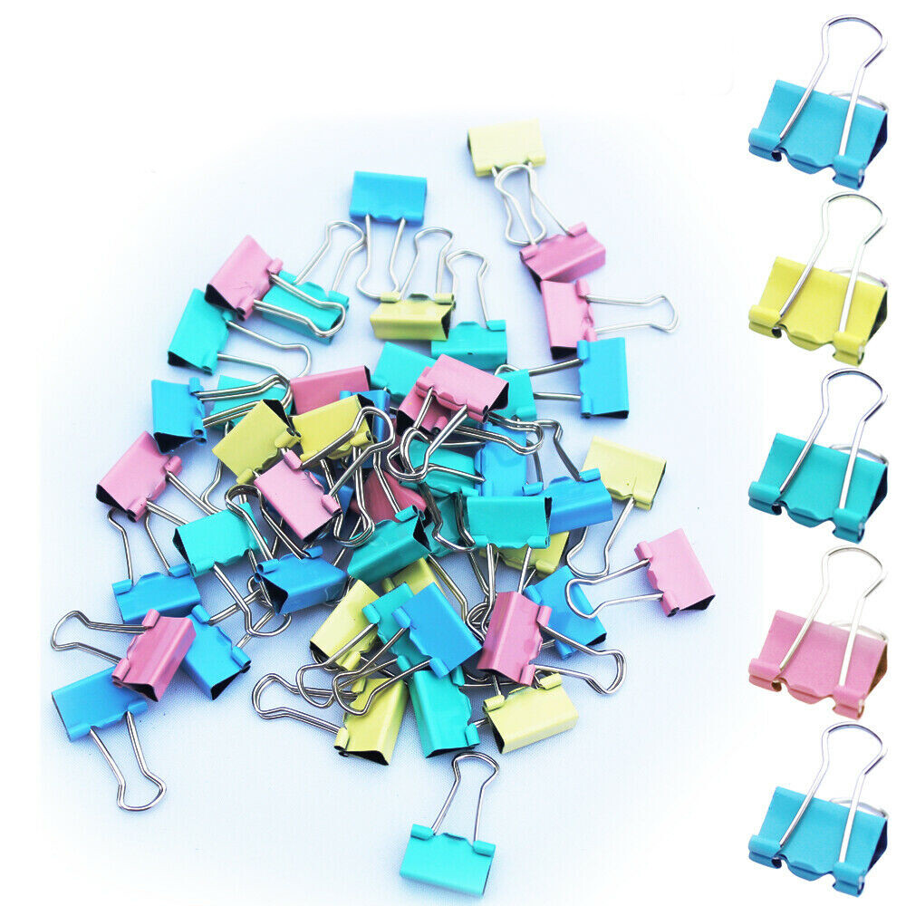 48 x Bulldog Clips Foldback 19mm Metal Binder Paper Grip Assorted Multi ...