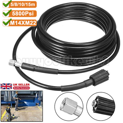 5-15M High Pressure Washer Hose Pipe Jet Wash Lance M14 X M22 Thread ...