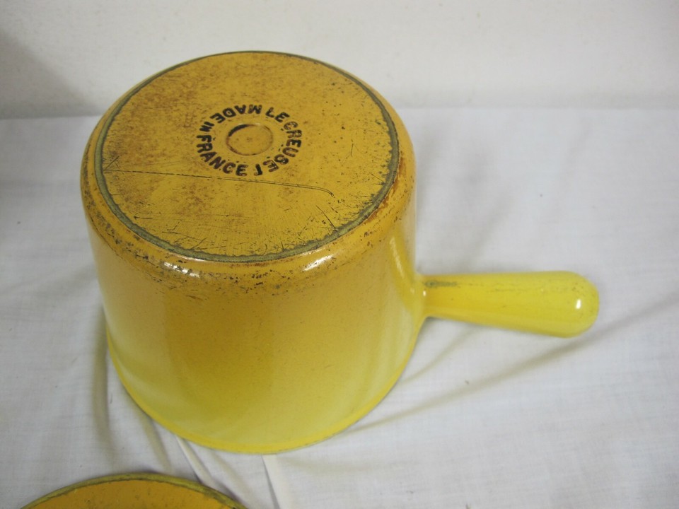 VINTAGE LE CREUSET FB YELLOW CAST IRON WINDSOR FONDUE POT SAUCE PAN | eBay