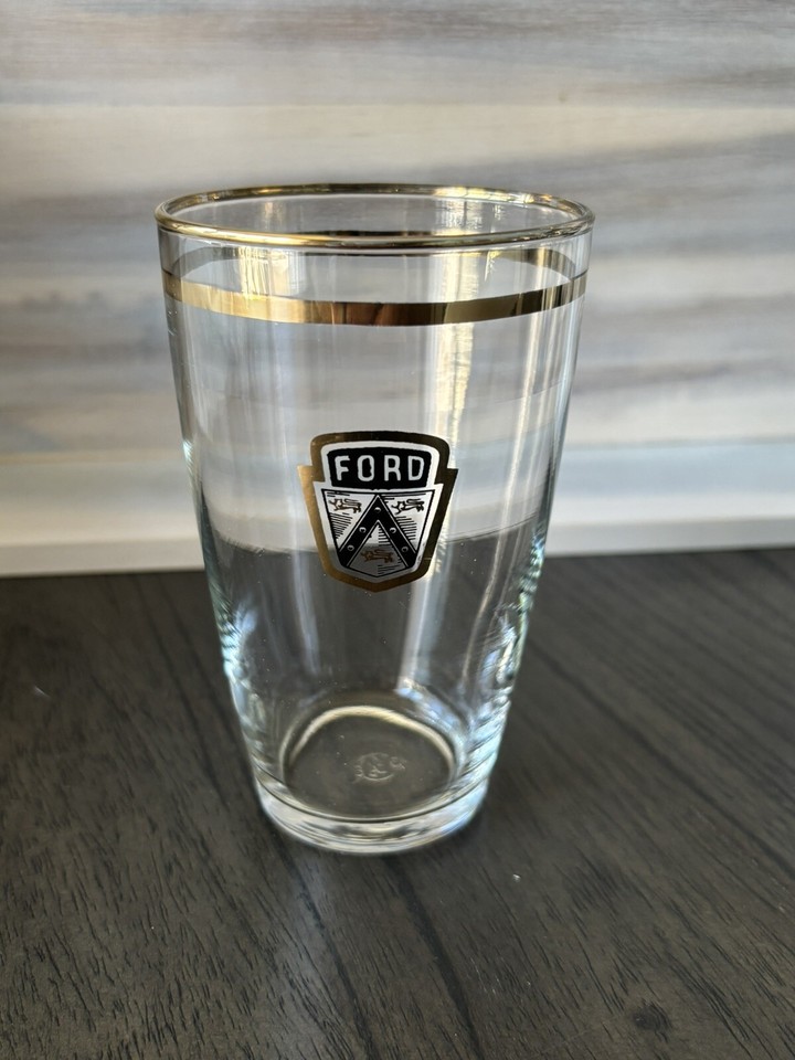 Vintage Ford Motor Co Car Logo Cocktail Barware Glass Gold Trim RARE | eBay