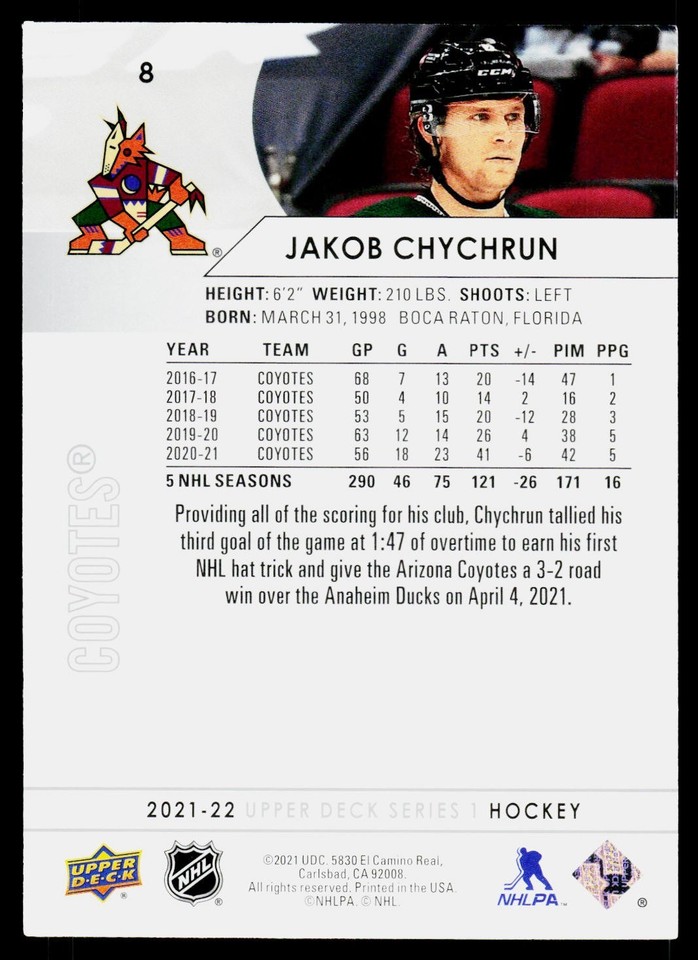 2021-22 Upper Deck Series 1 - JAKOB CHYCHRUN #8 | eBay