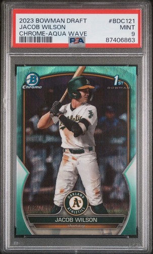 PSA 9 JACOB WILSON 1st 2023 Bowman Chrome AQUA WAVE REFRACTOR/125 RC ...