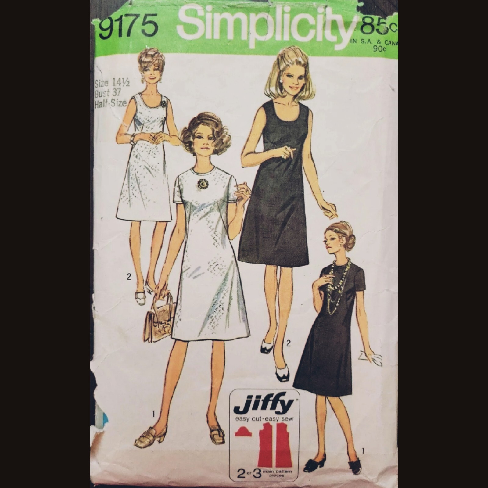 Vintage Simplicity Jiffy Dress in 2 Styles Pattern #9175 Size 14 1/2 ...