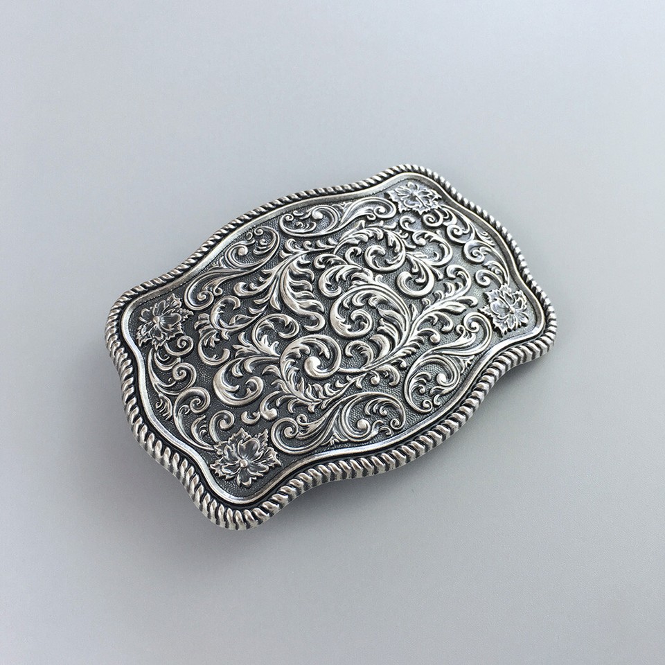 Vintage Silver Plated Southwest Flower Pattern Belt Buckle Boucle de ...