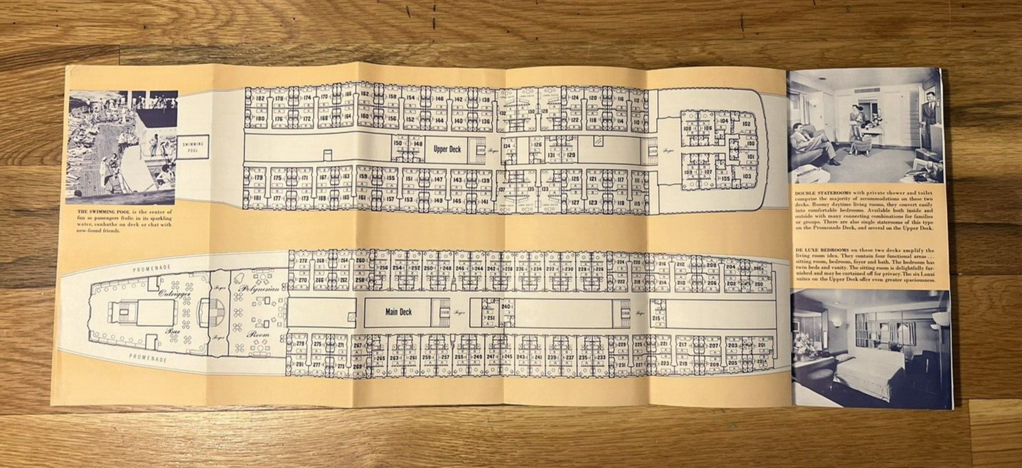 SS Lurline Room Plan / Deck Plans Brochure - Matson Line | eBay