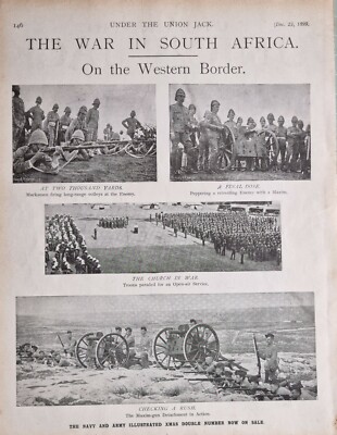 1899 PRINT BOER WAR WESTERN BORDER TROOPS PARADE OPEN-AIR SERVICE MAXIM ...