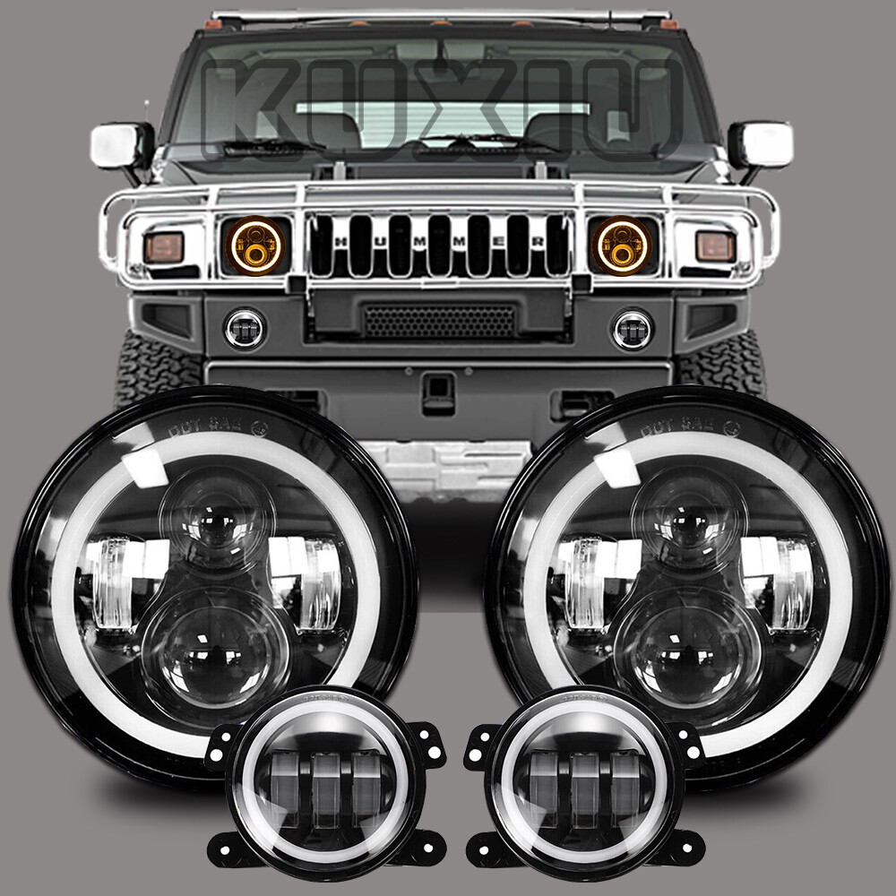 For Hummer H3 H3T 05-10 7" INCH Halo led Headlight DRL & 4" Fog Lights ...