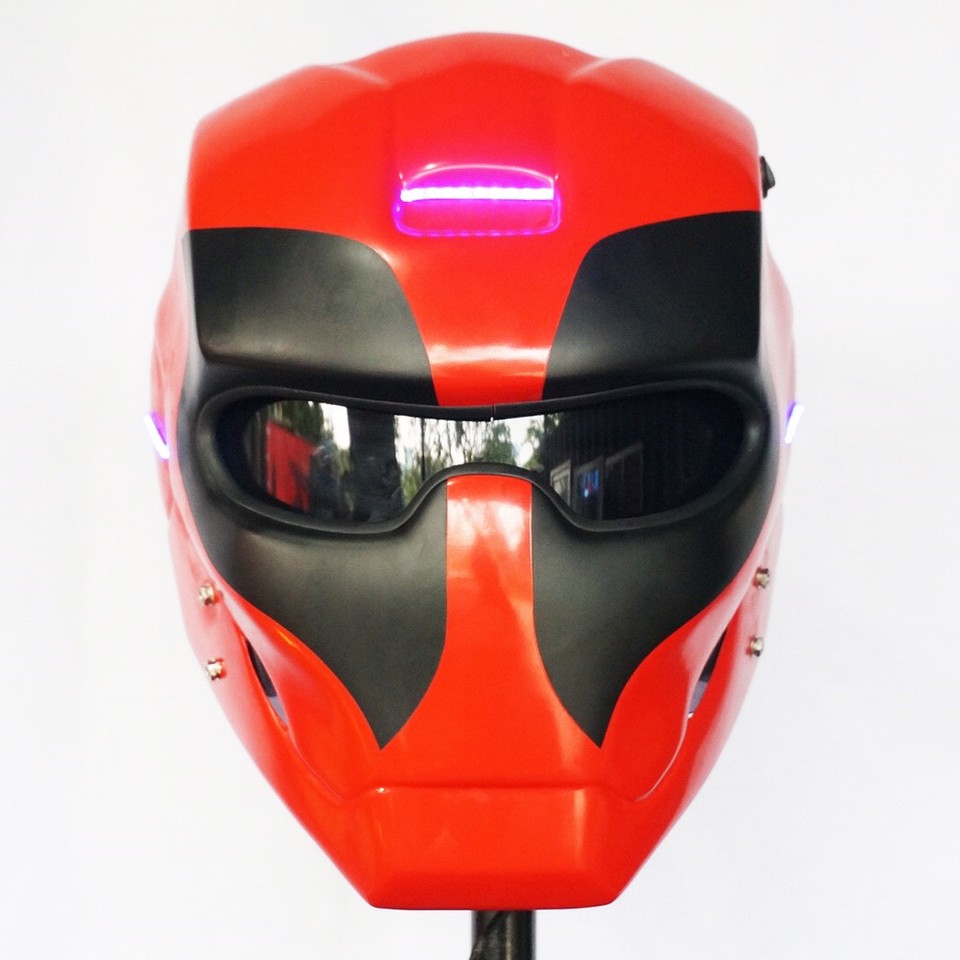 THE DEADPOOL HELMET GLOSSY BLACK RED MOTORCYCLE ABS CUSTOM AIRBRUSH ...