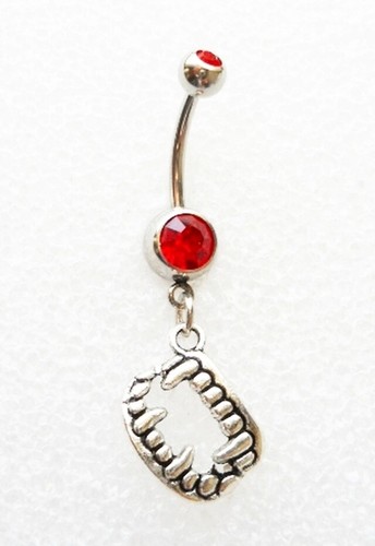 DRACULA VAMPIRE FANGS TEETH CHARM NAVEL BELLY BUTTON RING BODY JEWELRY ...