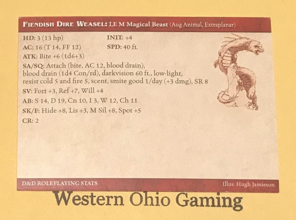 D&D Miniatures Fiendish Dire Weasel #31 STAT CARD ONLY USED Aberrations ...