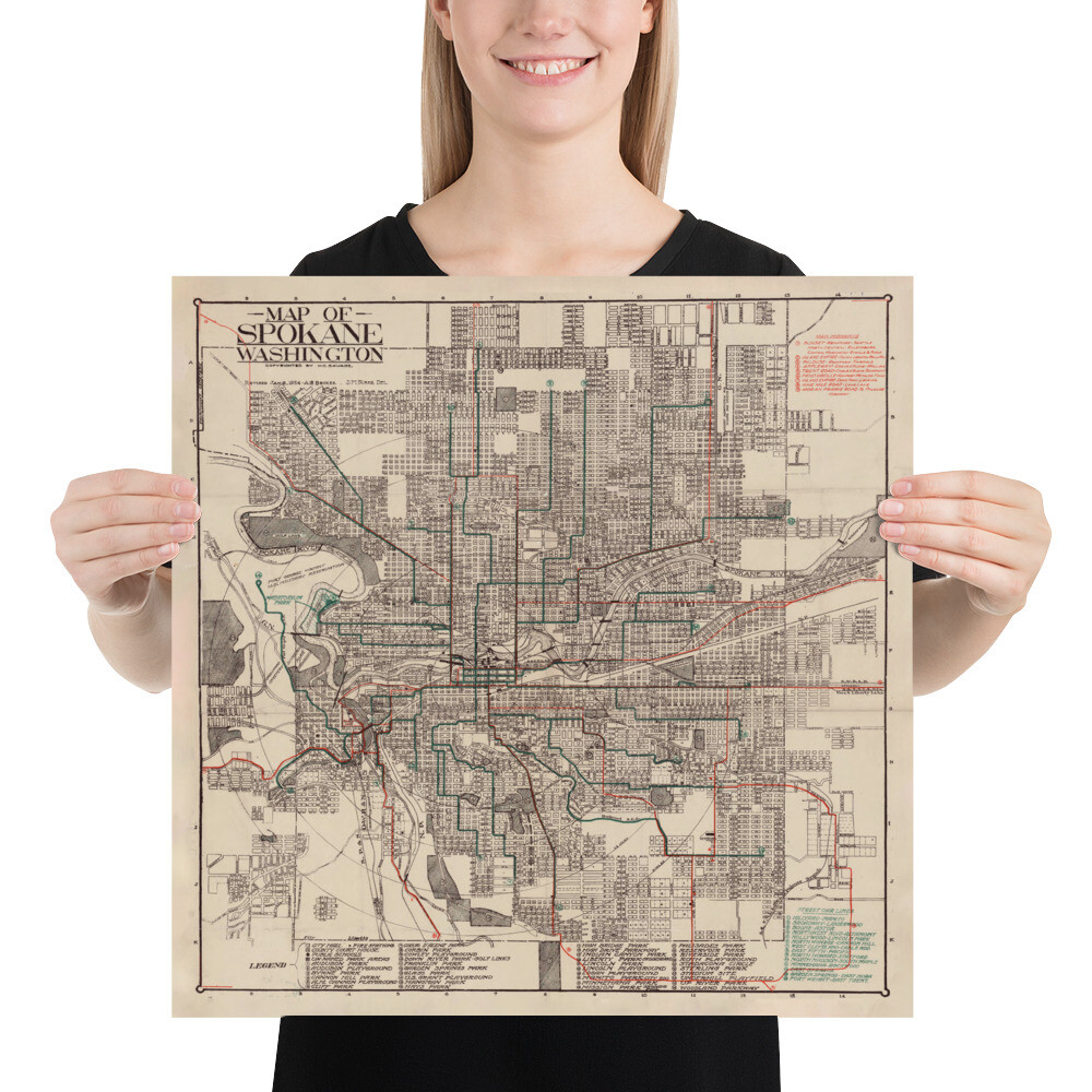 Printable Map Of Spokane Wa Spokane Country Map Art Print Poster