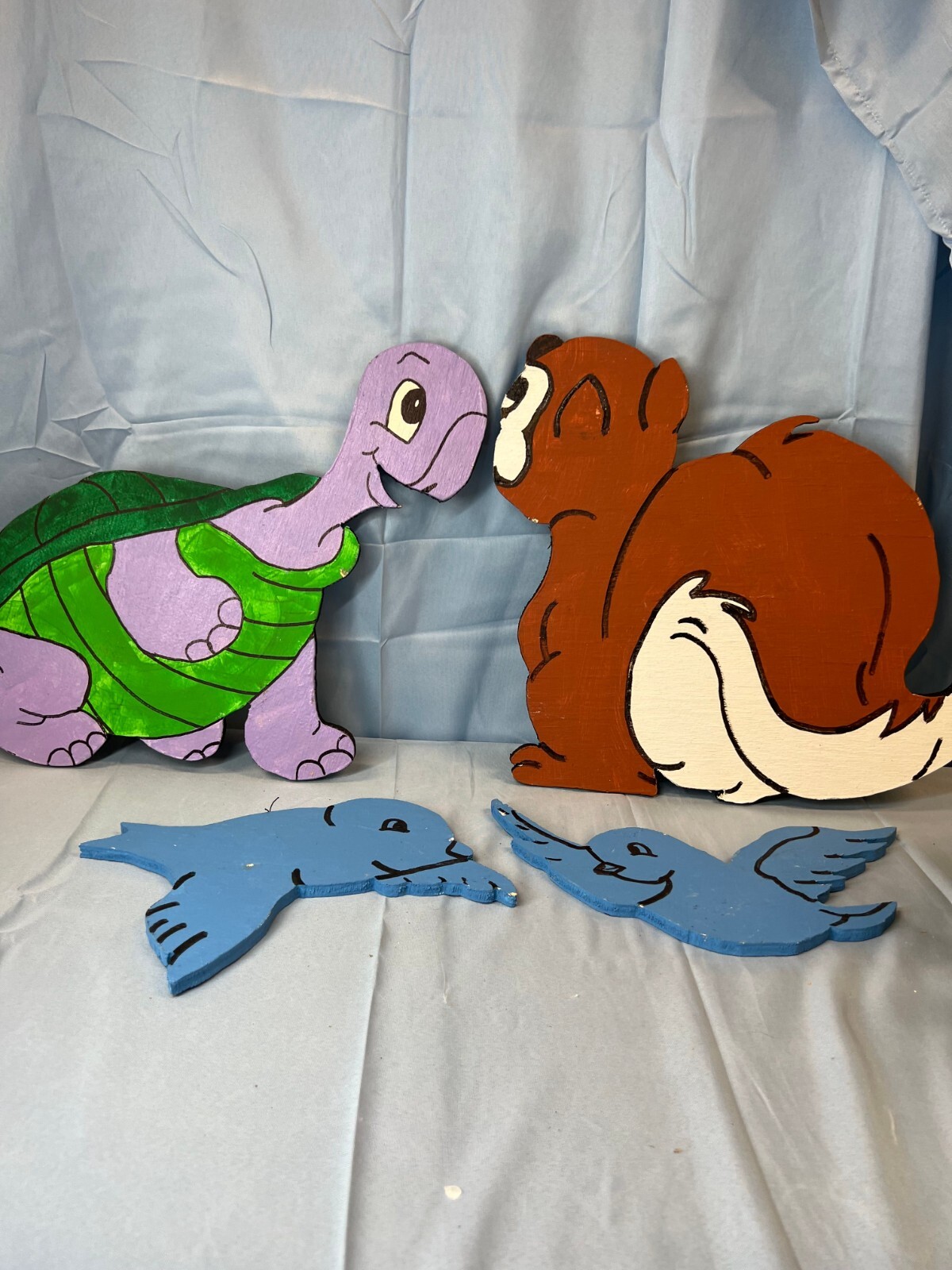 Set Of 4 Turtle Squirrel Bird Wooden Nursery Decoration Animal Wall ...