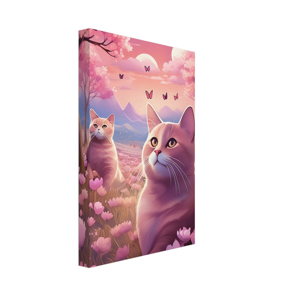 Pink Cats Canvas Art - Whimsical Cat Wall Decor - Cute Feline Fantasy ...