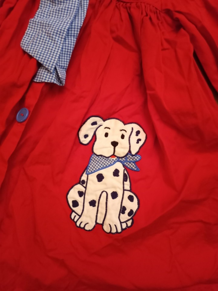 SAMARA Girls Sz 4 Red Dress Dalmation Dog Blue Gingham Tie Trim Peter ...